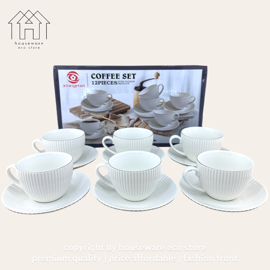12pcs Ceramic Mug With Saucer / Cawan Seramik Cawan Set ins Kopi Latte ...