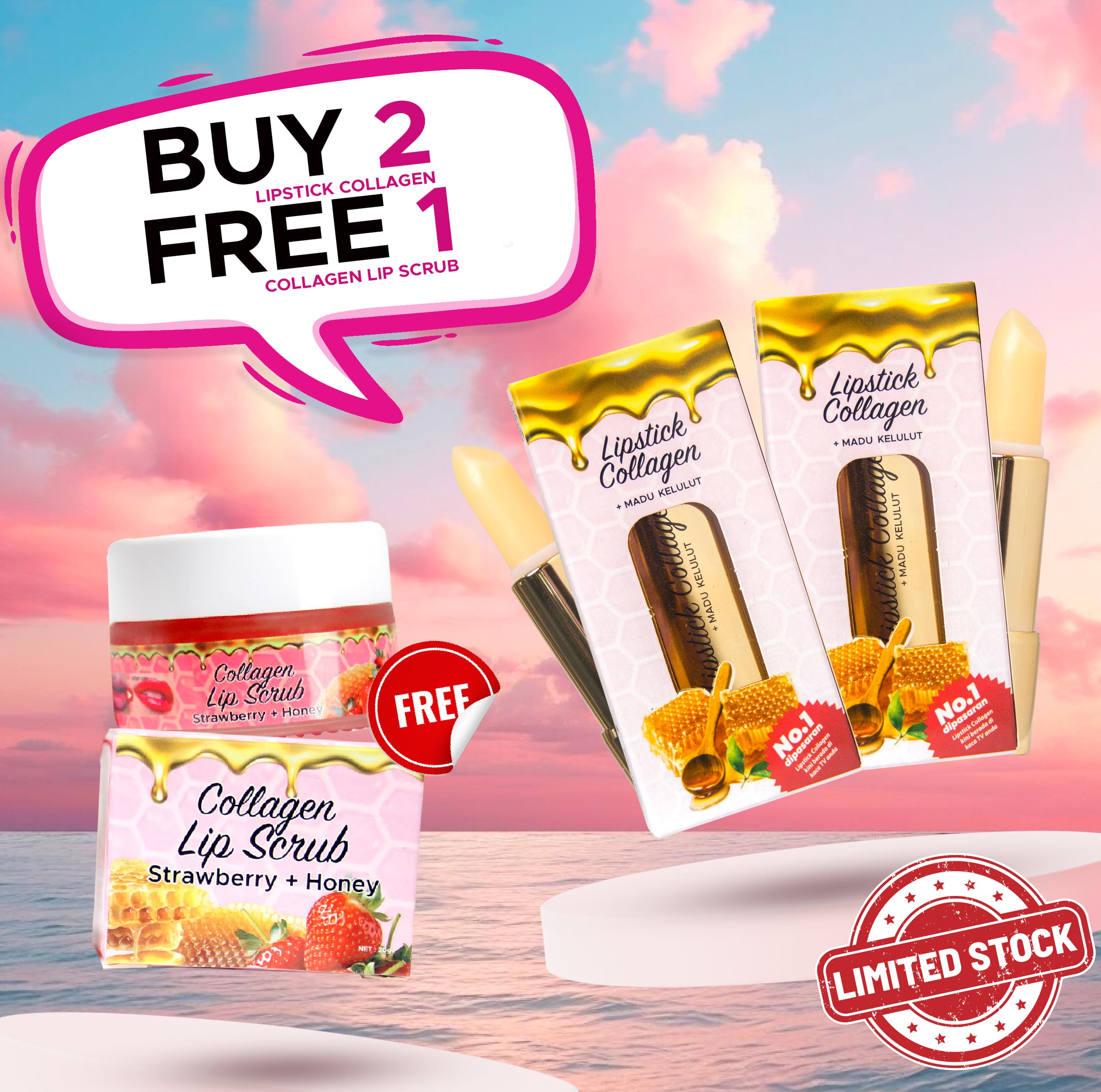 DHERBS SET JIMAT BIBIR MUNGIL (BUY 2 LIPSTICK COLLAGEN FREE 1 LIP SCRUB ...