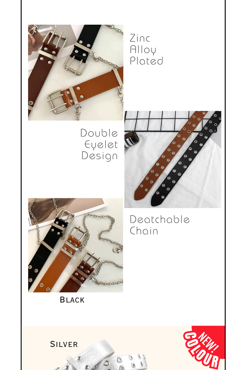 【JW Stylish】Double Eyelet Rock Belt Chain Hip Hop Belt Tali Pinggang ...