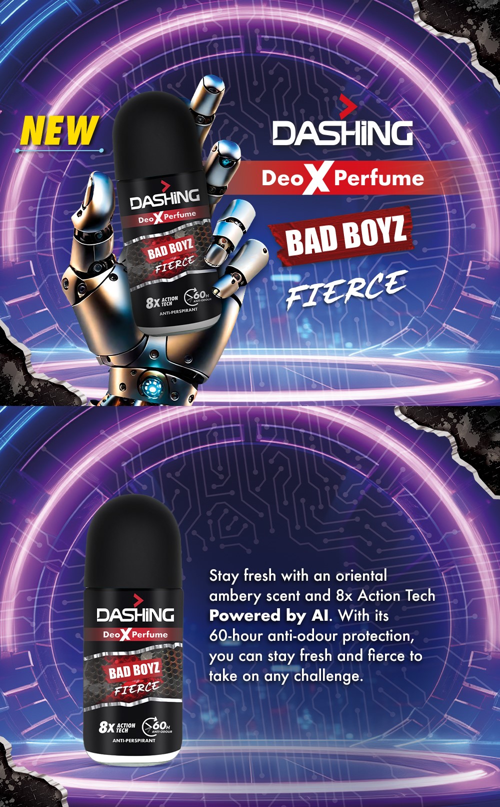 DASHING BAD BOYZ Deodorant Roll-On Fierce 50ml | Powered by AI | Long ...
