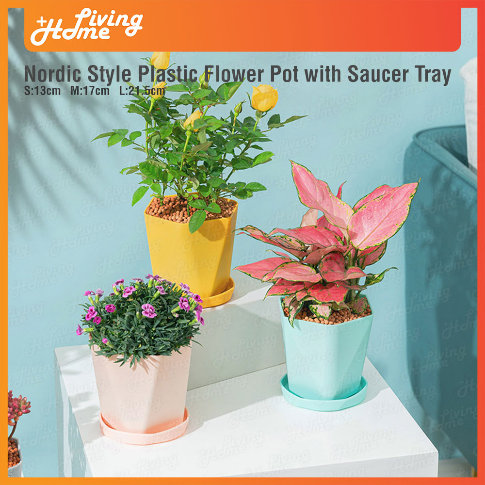Nordic Style Plastic Nursery Flower Pot & Saucer Tray Pasu Bunga ...