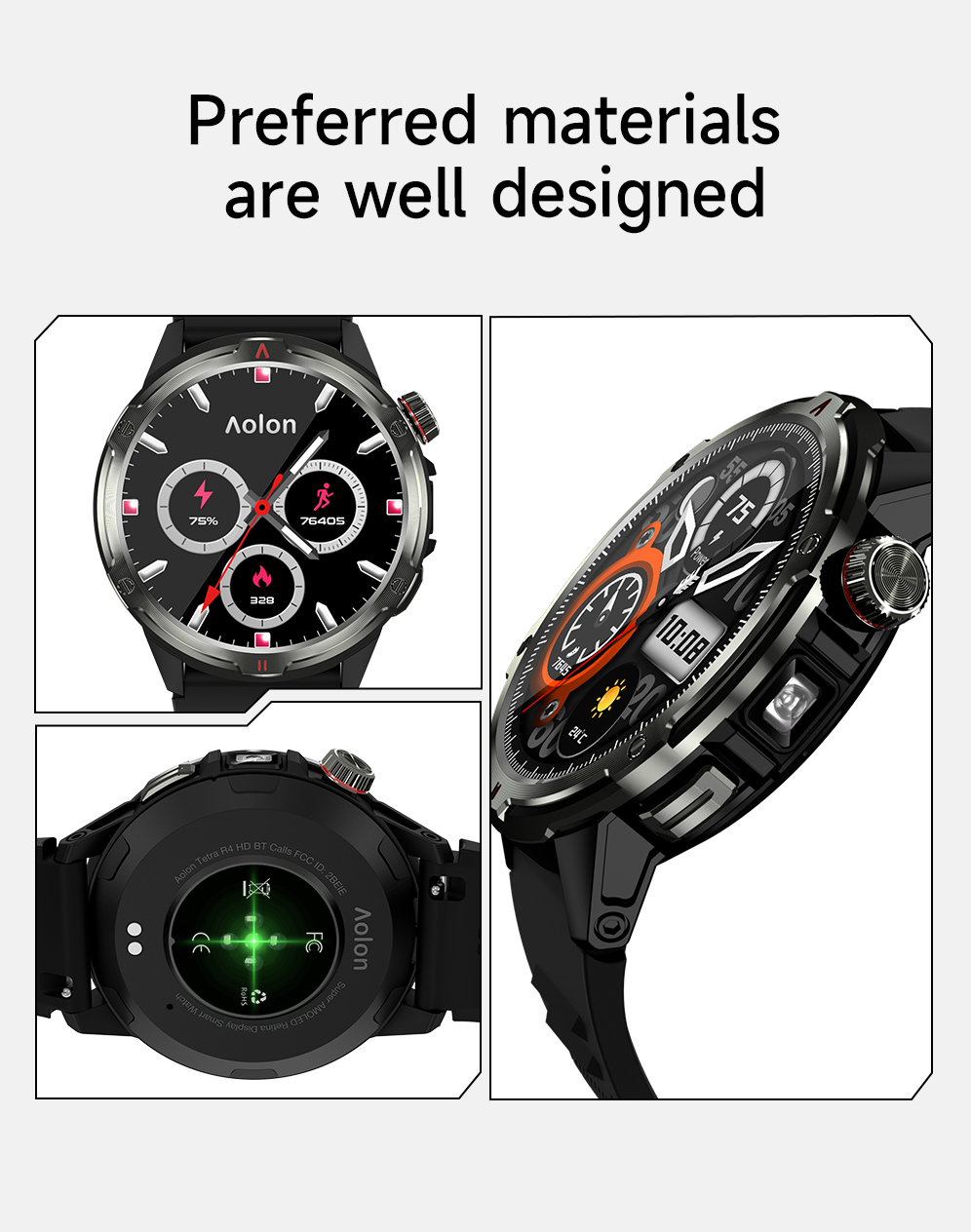 Aolon Tetra R4 Smart Watch 1.43" AMOLED Display AOD HD Bluetooth Call ...