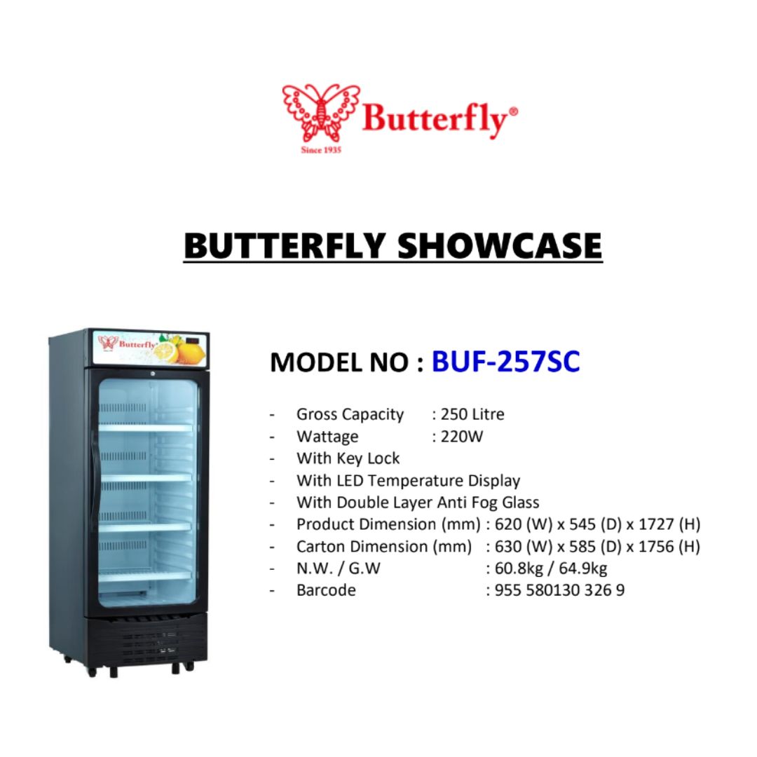 Butterfly Chiller Showcase (250L) 220W BUF-257SC | Shopee Malaysia