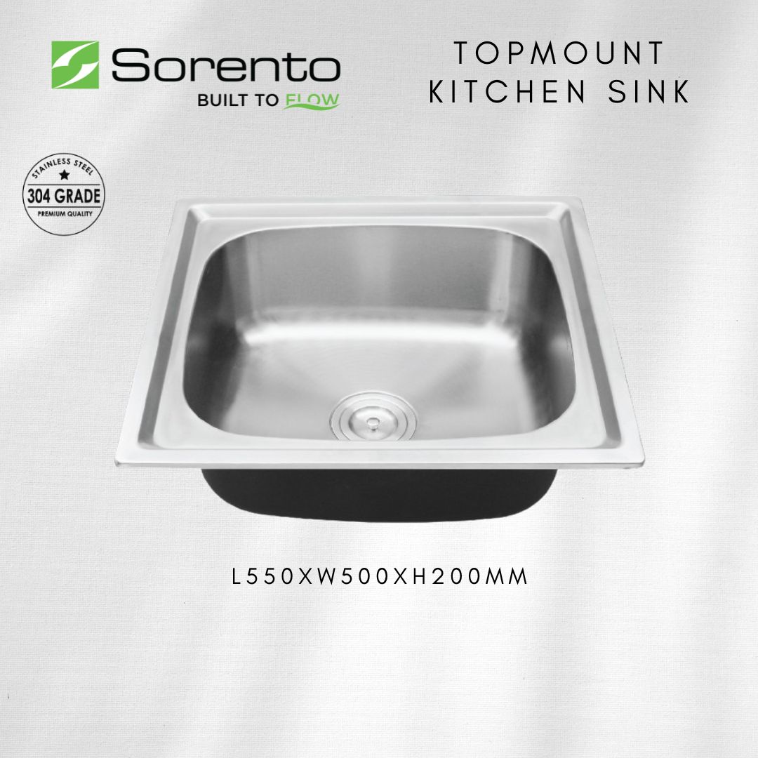 SORENTO Top Mount Kitchen Sinki Single Bowl 500x500 Stainless Steel ...