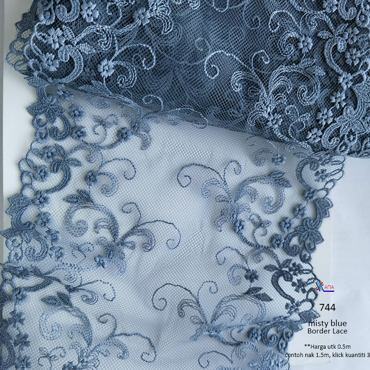 Series Misty Blue Ash Blue Dusty Blue Premium Border Lace Sulam ...