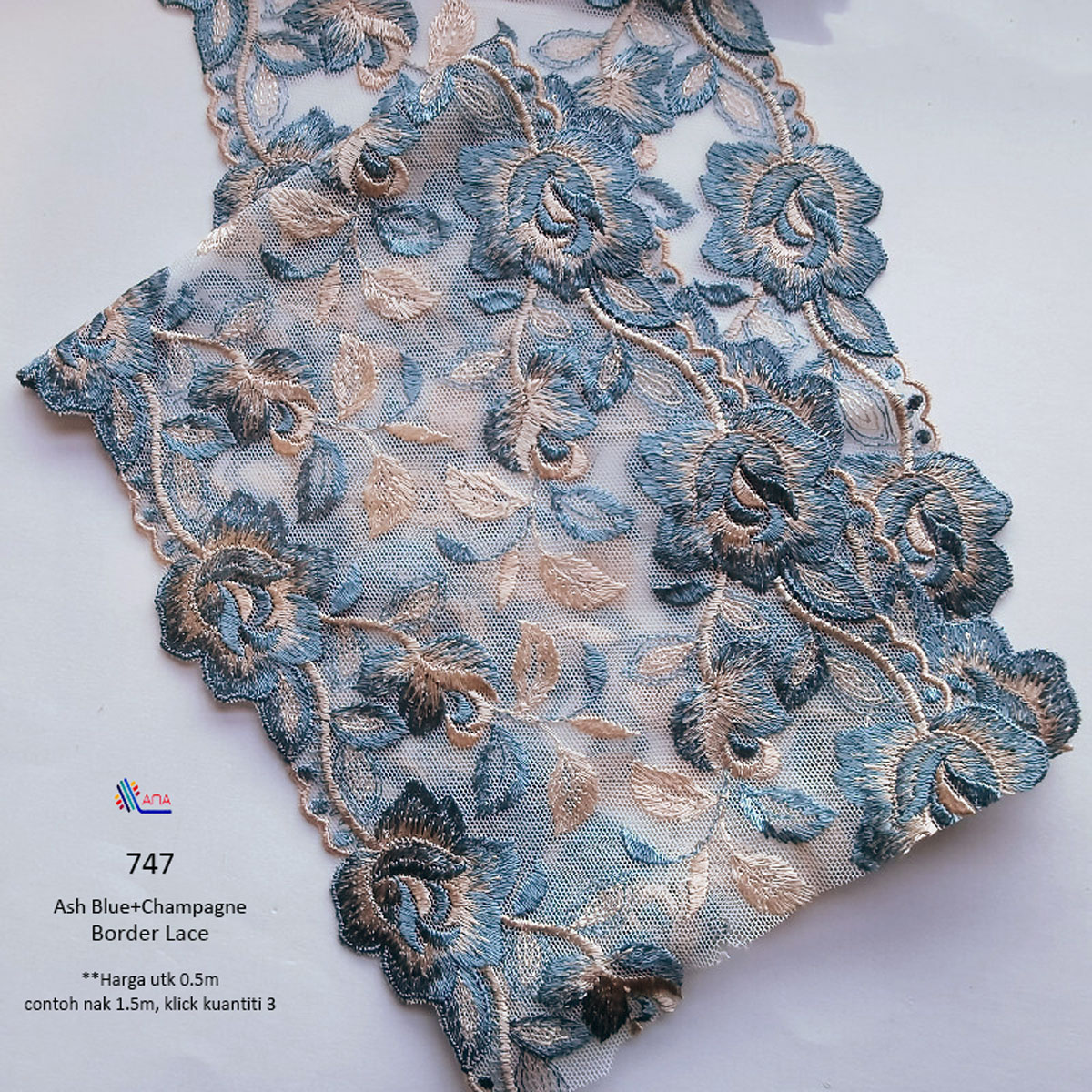 Series Misty Blue Ash Blue Dusty Blue Premium Border Lace Sulam ...