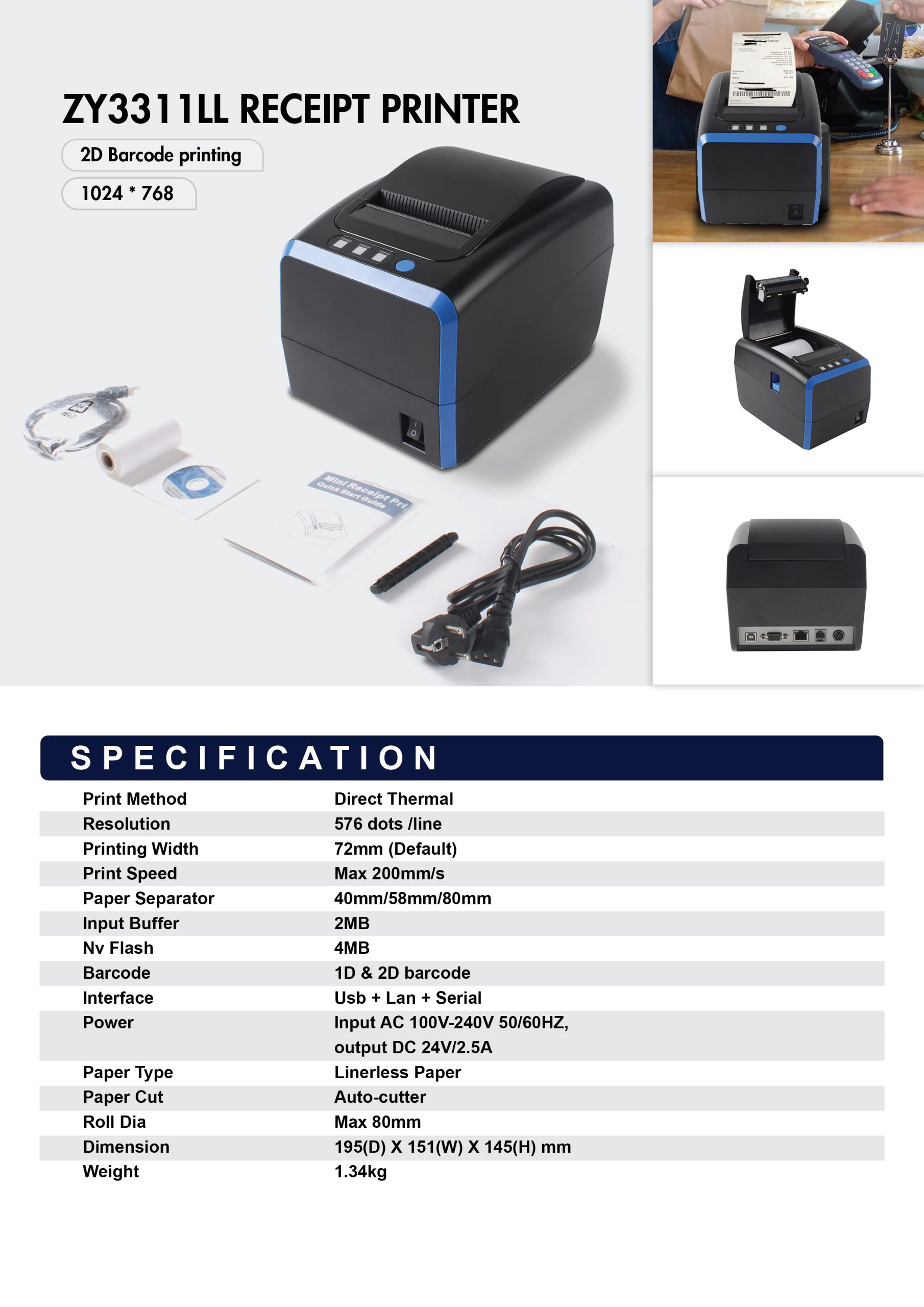 ZYWELL ZY3311LL Linerless label Printer, thermal label Printer, thermal ...