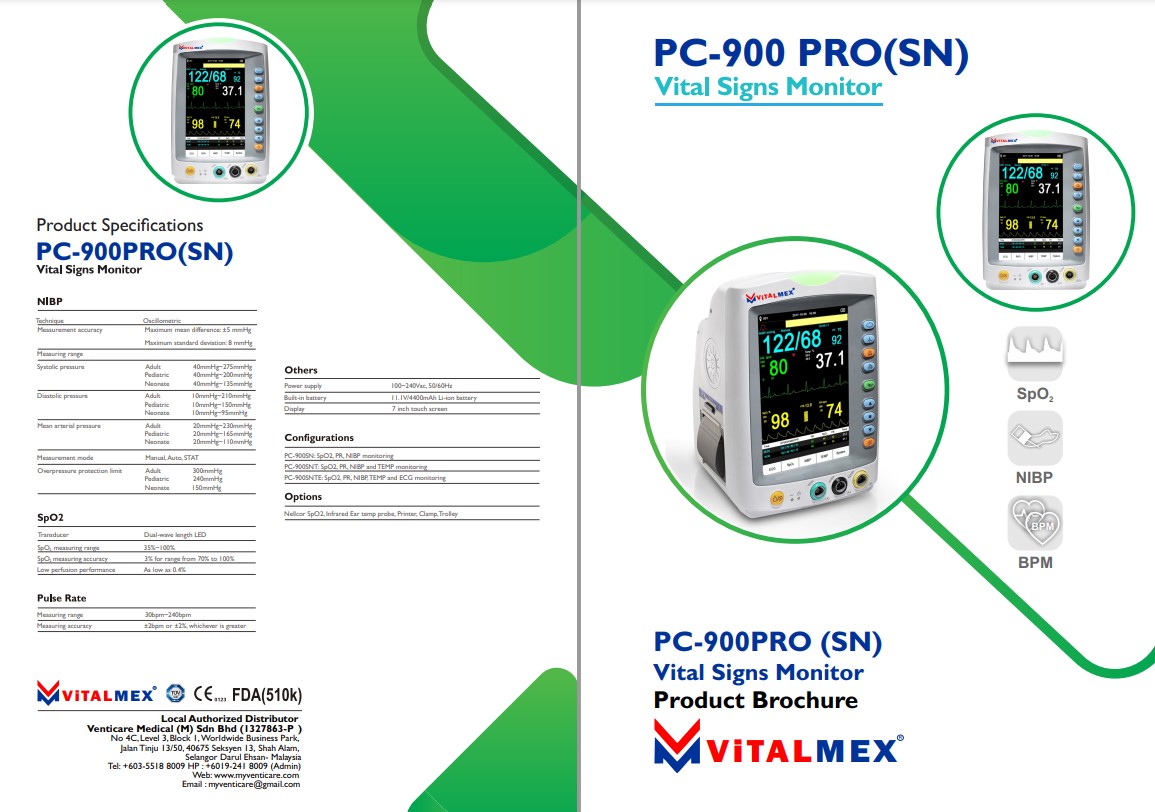 Vital SIgn Monitor PC900 Pro(SN) 3 Parameters NIBP, SPo2, HR Brand ...