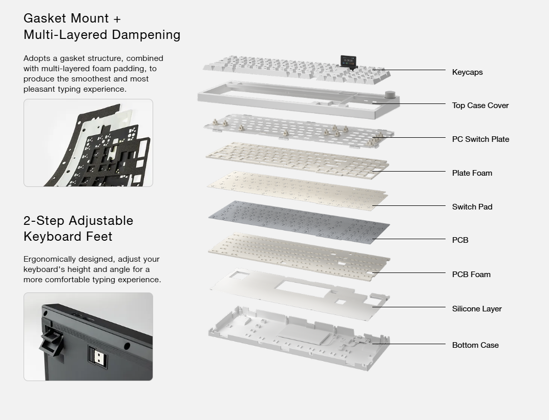 Tecware Spectre 75/96 Gasket Mounted Mechanical Keyboard - Black/White ...