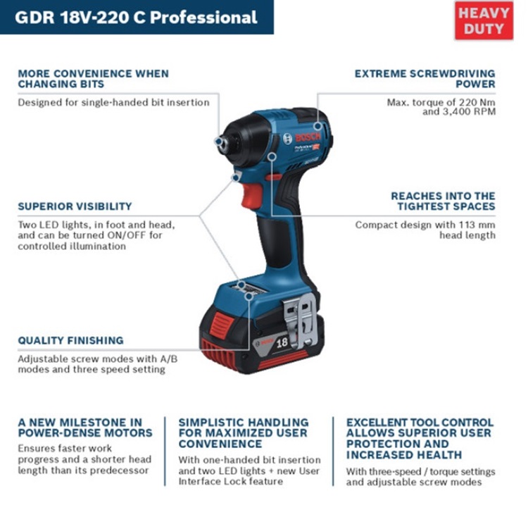 Bosch GDR 18V-220C Heavy Duty Brushless Impact Driver | Shopee Malaysia