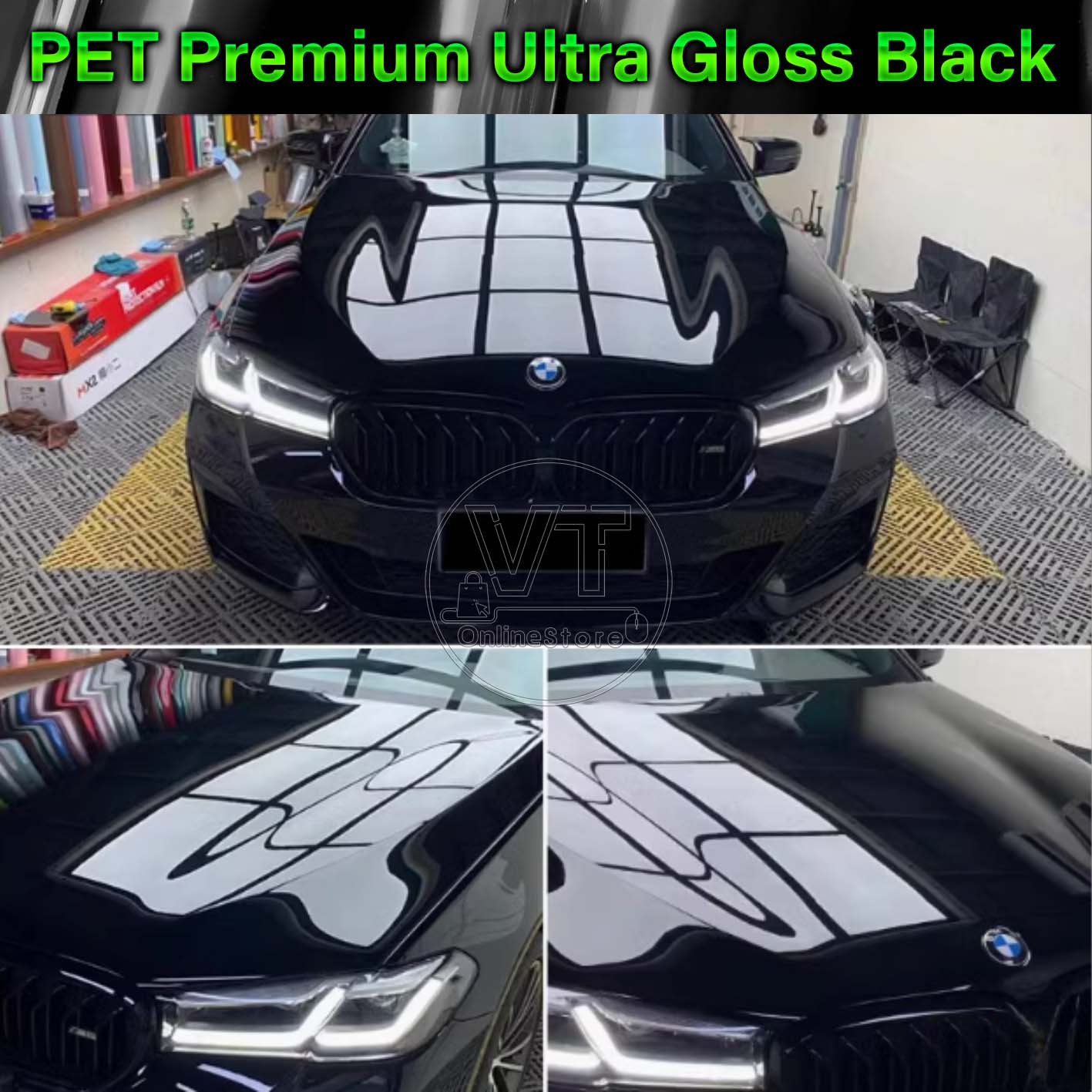 PET Premium Ultra Gloss Black Vinyl Film Glossy Black Sticker Wrap Film ...