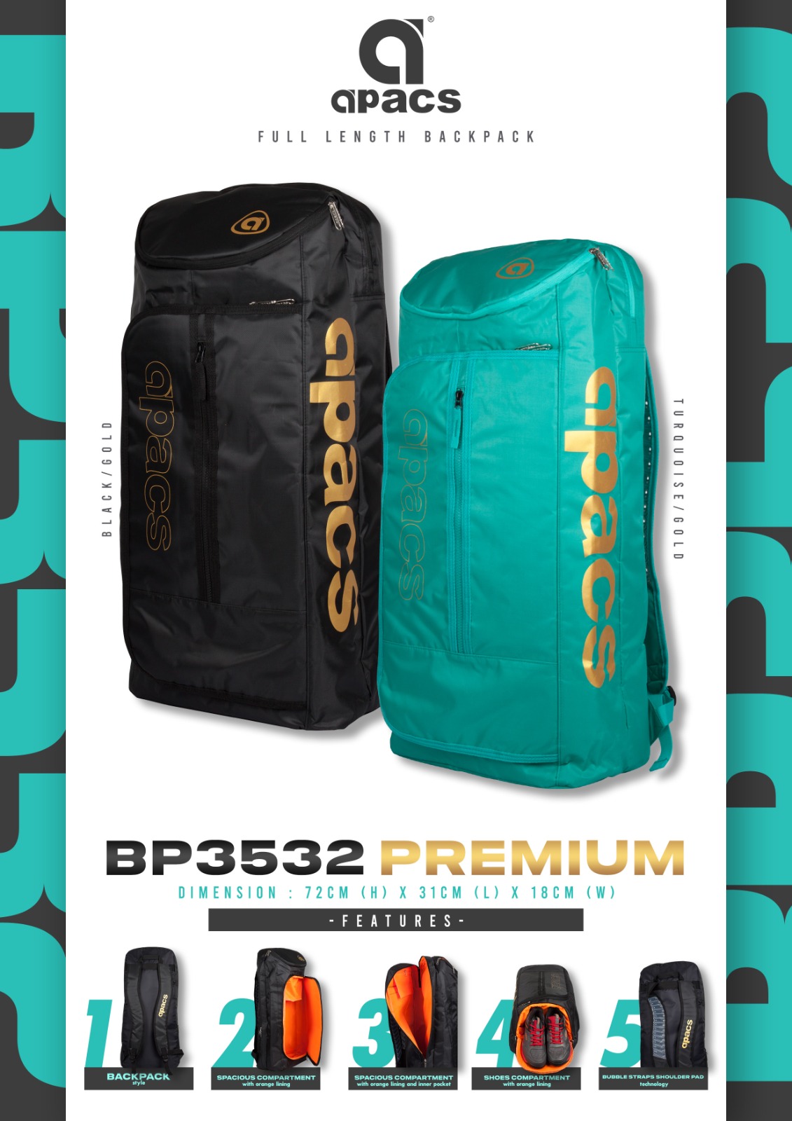 Beg Raket Badminton APACS BP-D3532-PREMIUM Badminton Racket Full Length ...