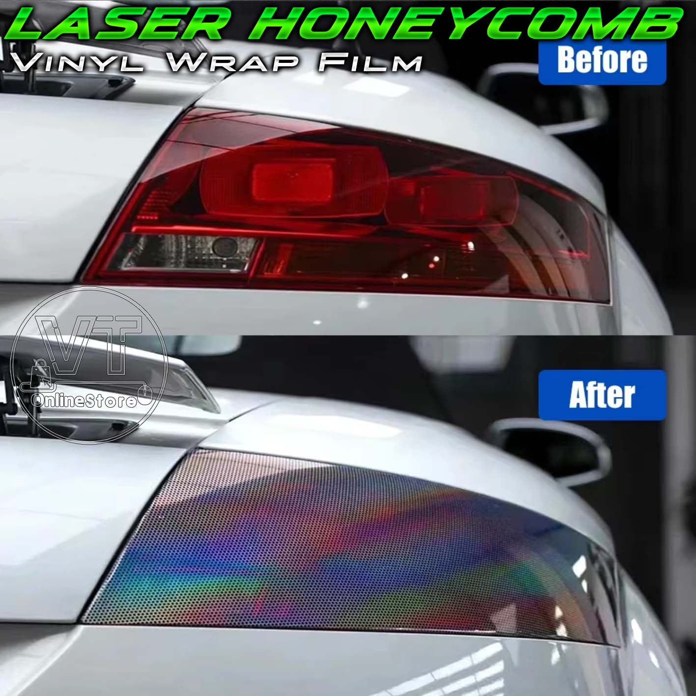 Car Laser Honeycomb Headlights Taillight Lamp Vinyl Wrap Tinted Lampu ...