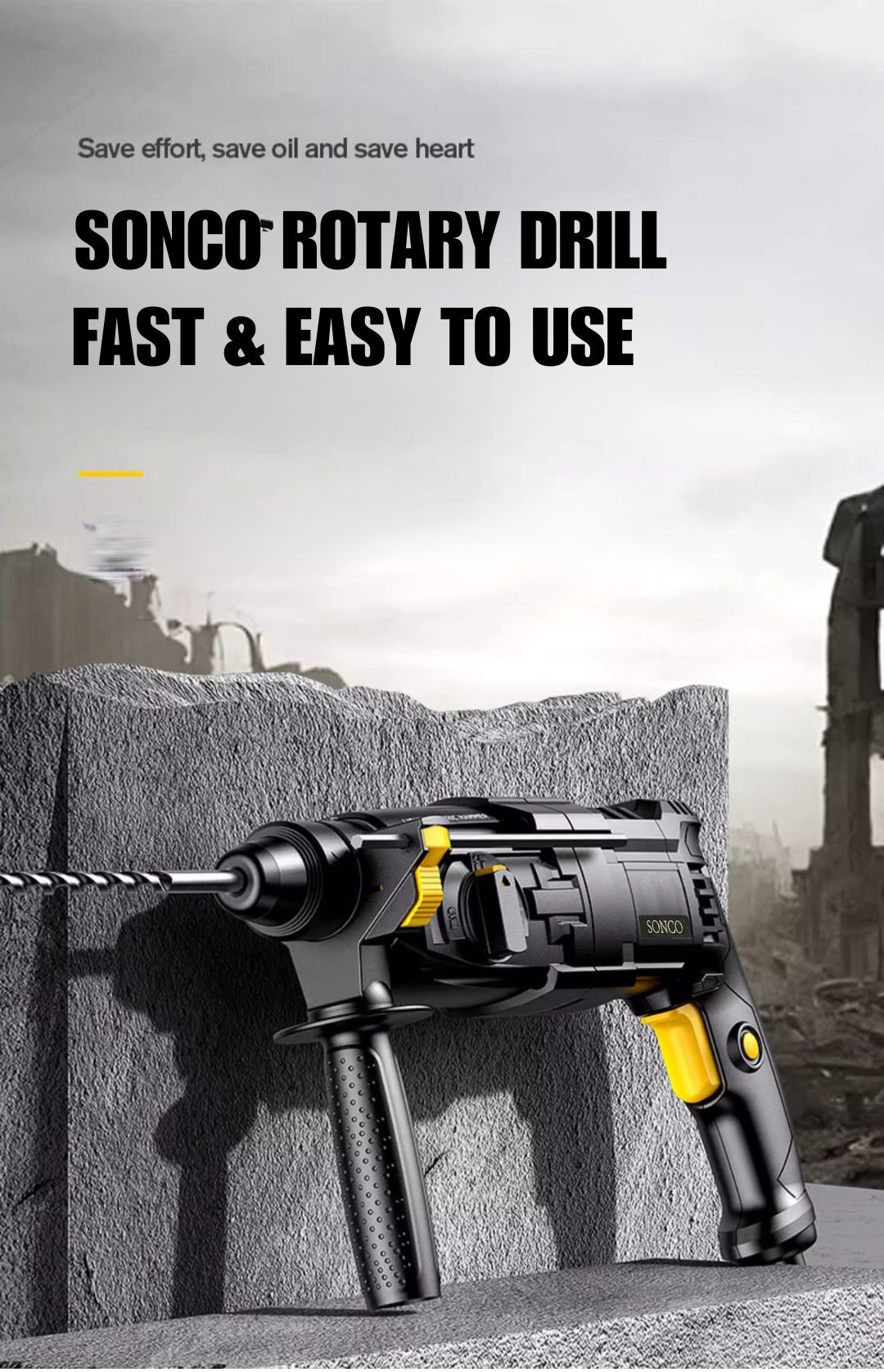 SONCO 2200W Rotary Hammer Drill Power Impact With Handle Chisel ...