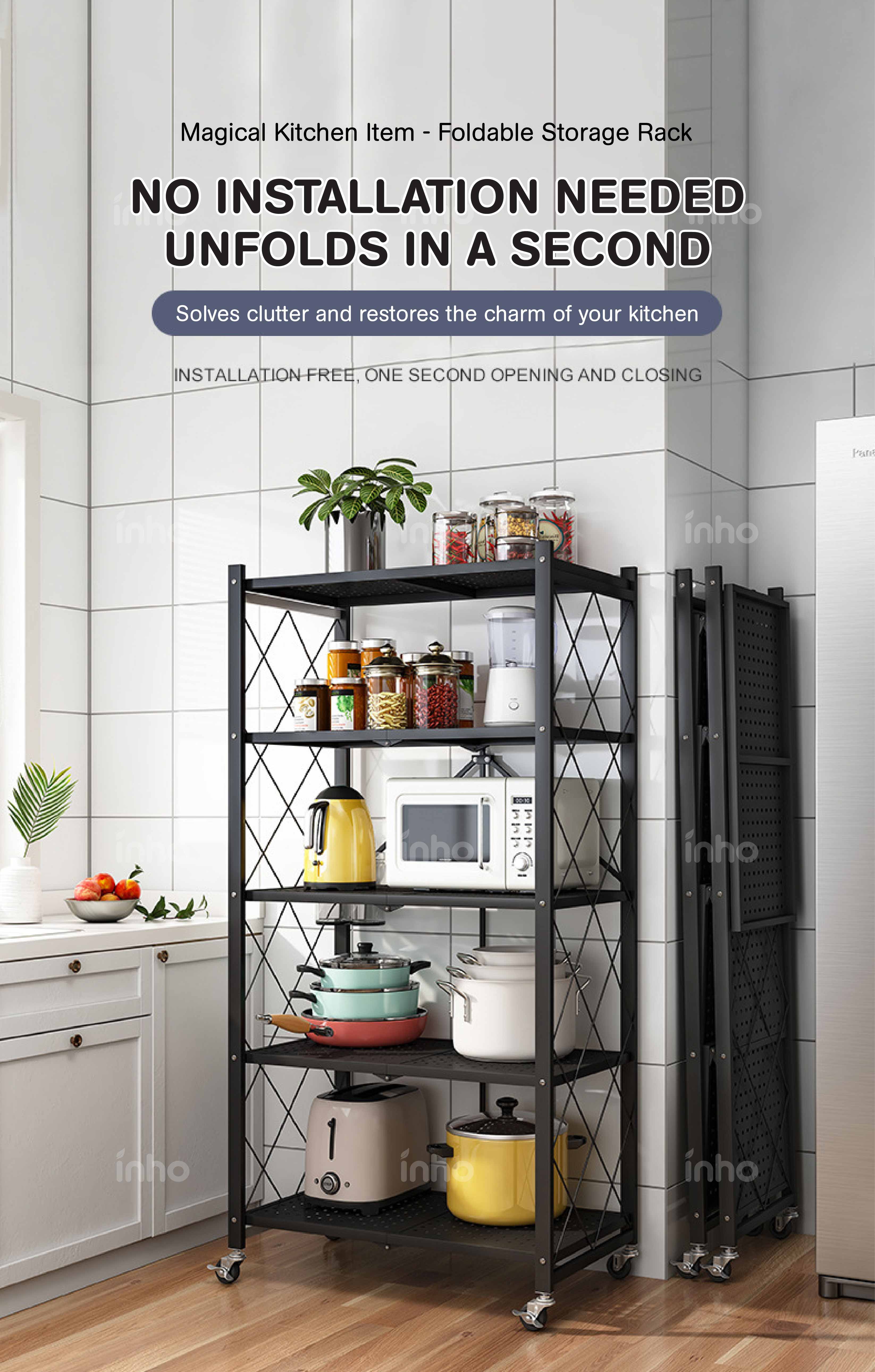 INHO L72-100cm (2-5 Layers) Simple Foldable Design Movable Trolley ...