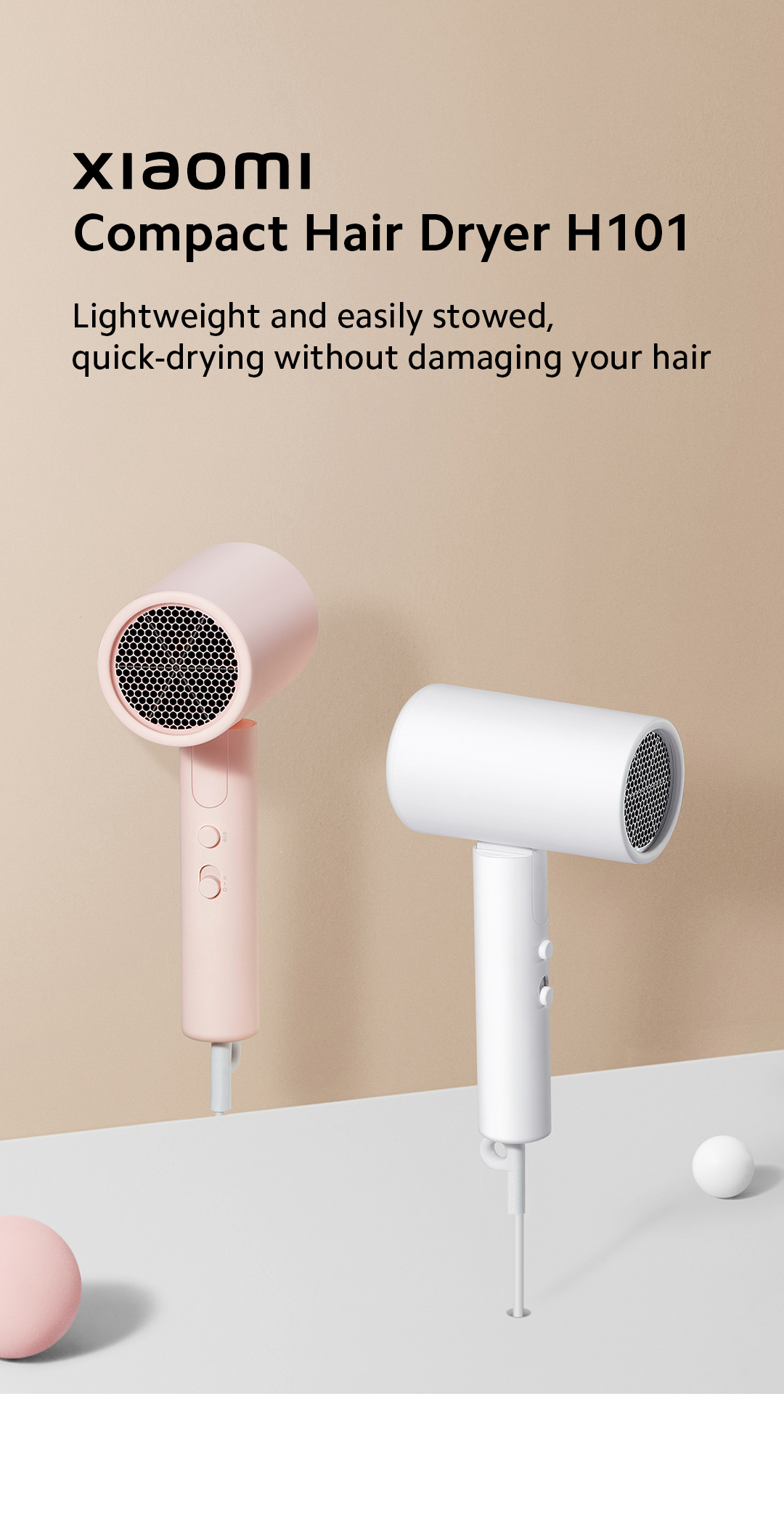 Xiaomi Compact Hair Dryer H101 | Foldable Hair Dryer | Negative Ions ...
