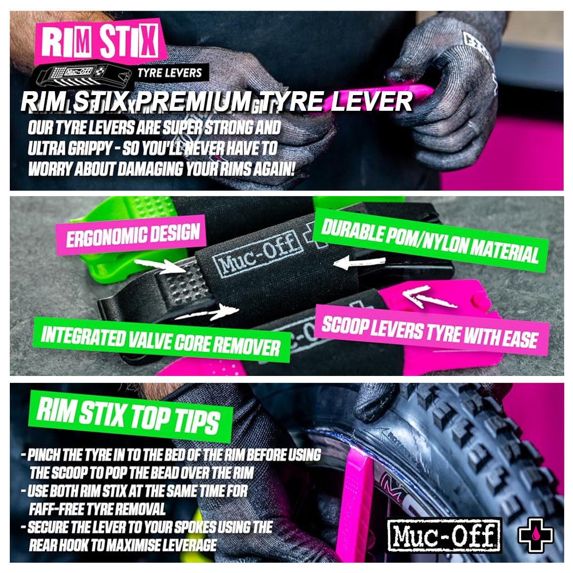 MUC OFF Rim Stix Premium Tyre Lever for Road Bike MTB Tayar Opener ...