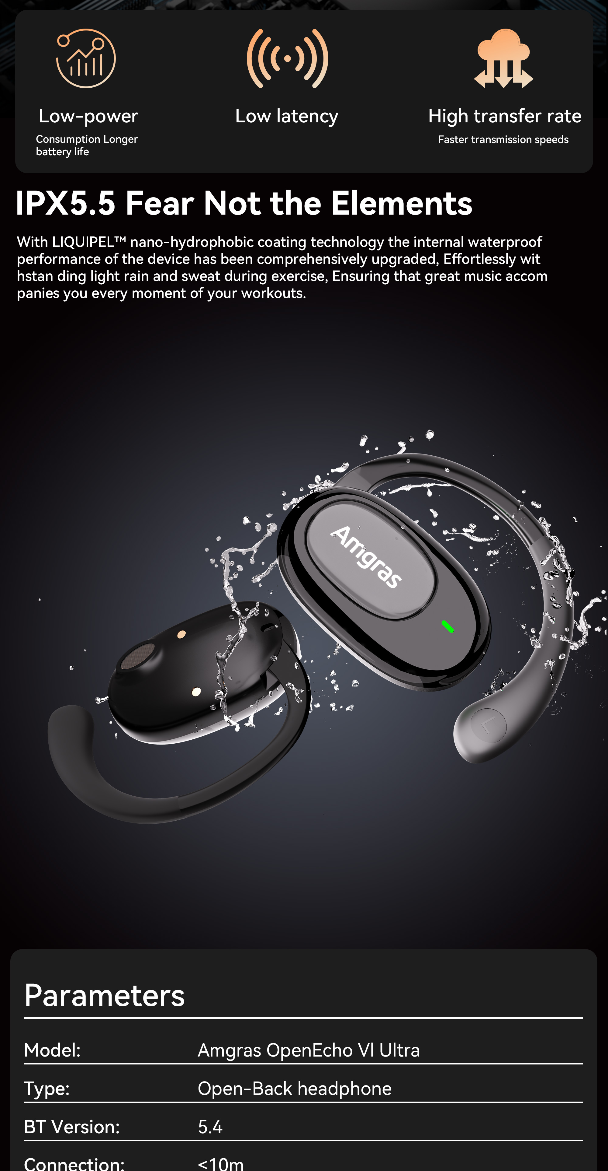 Amgras OpenEcho Ⅵ Ultra Smart earphone bluetooth Air Conduction earbud ...