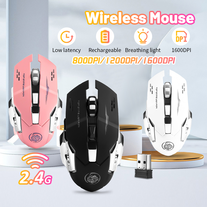 LED Wireless Mouse 2.4G Computer Mouse Laptop USB Rechargeable Bute ...
