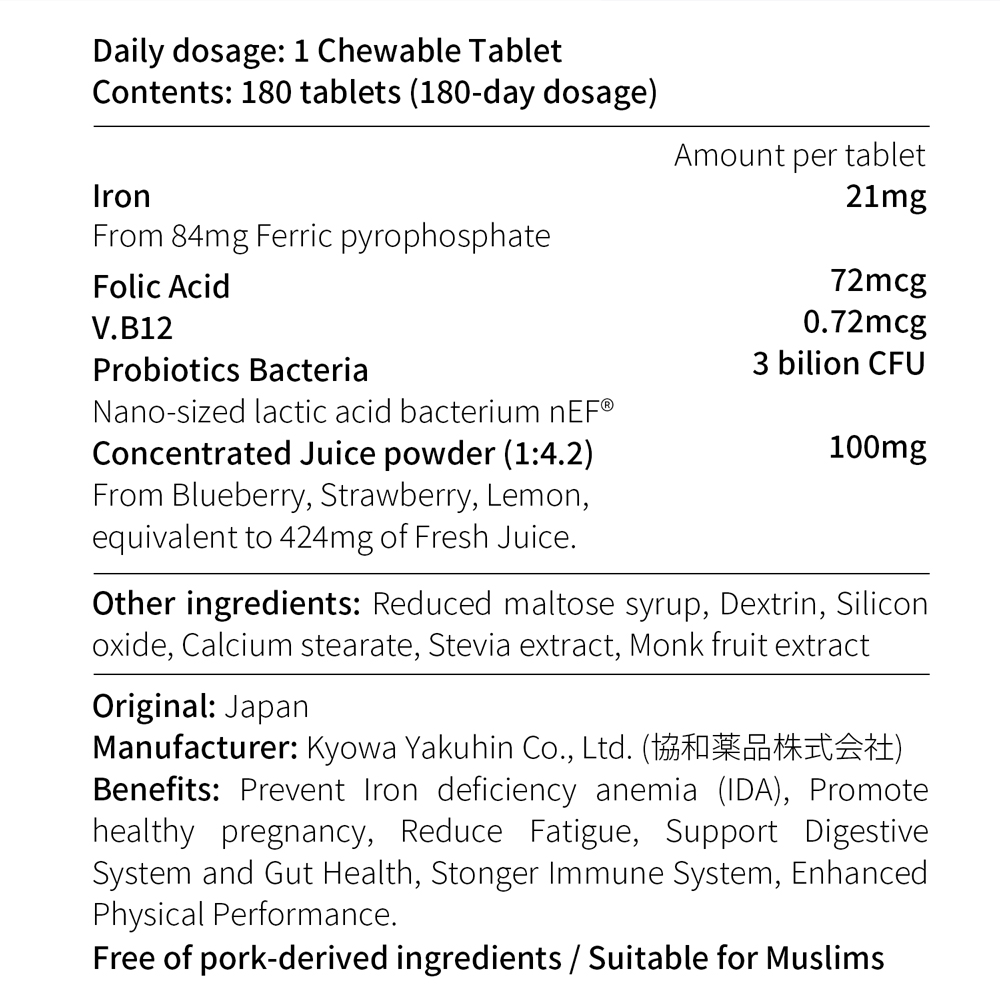 [Vitaste] Iron 21mg (180 Days) Chewable tablet Anemia (Direct from ...