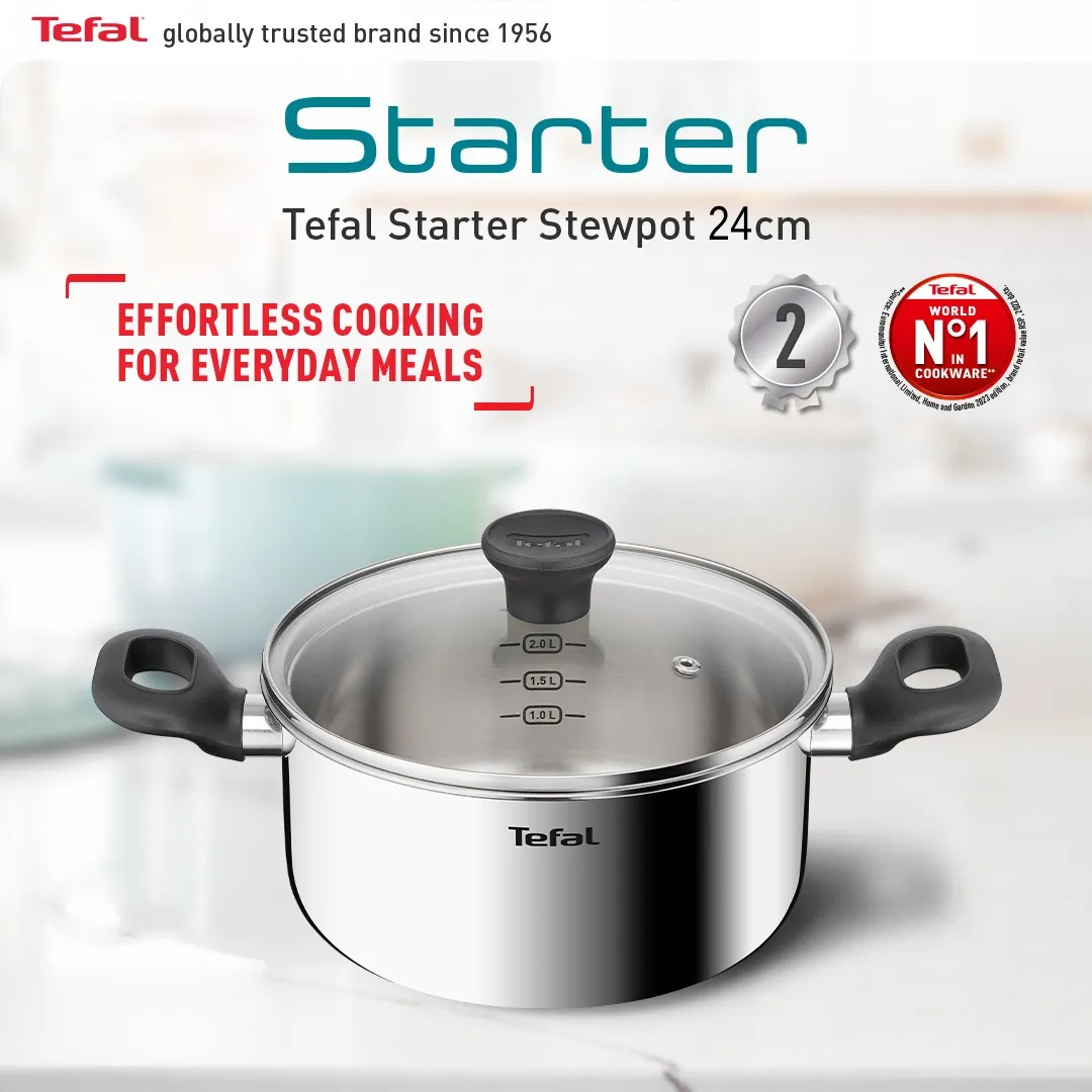 [NEW] Tefal Starter Stainless Steel 6pcs Set (16cm Saucepan + 20 & 24cm Stewpot) E325S6 Cookware ...