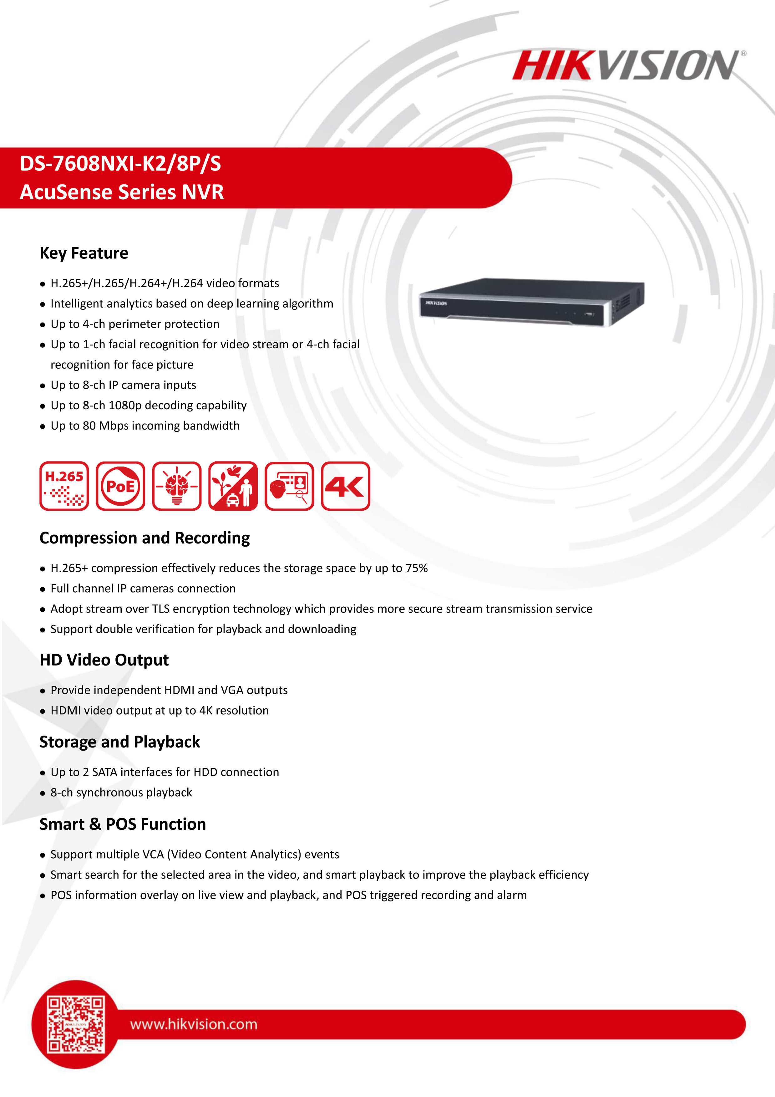 Hikvision DS-7608NXI-K2/8P 8 Channel 4K 8MP 8x POE IP Network CCTV NVR ...