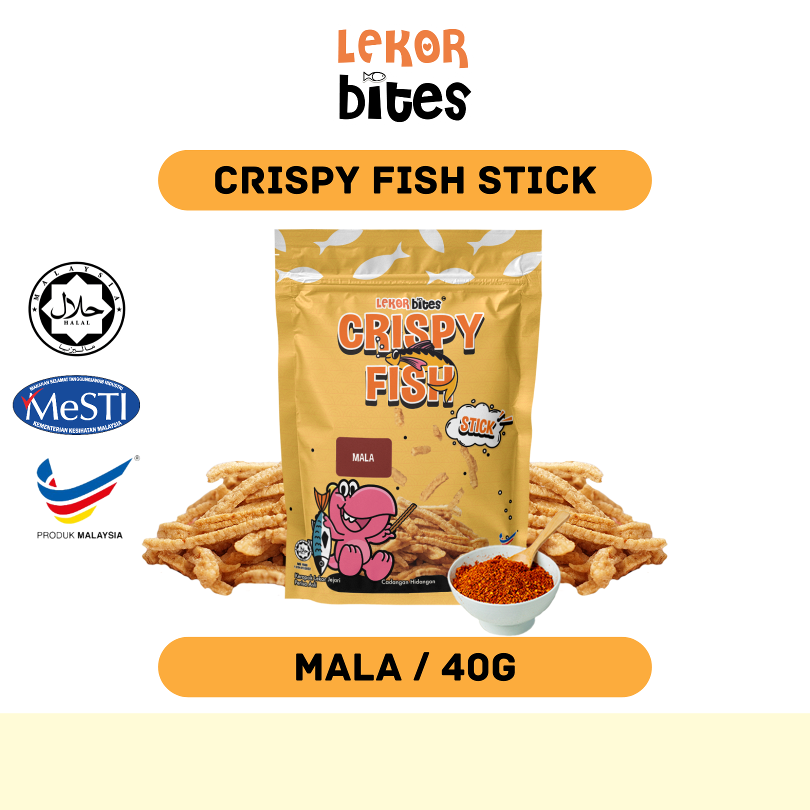 [HALAL] Lekor Bites Crispy Fish Stick | Stik Ikan - Mala (40g) | Shopee ...