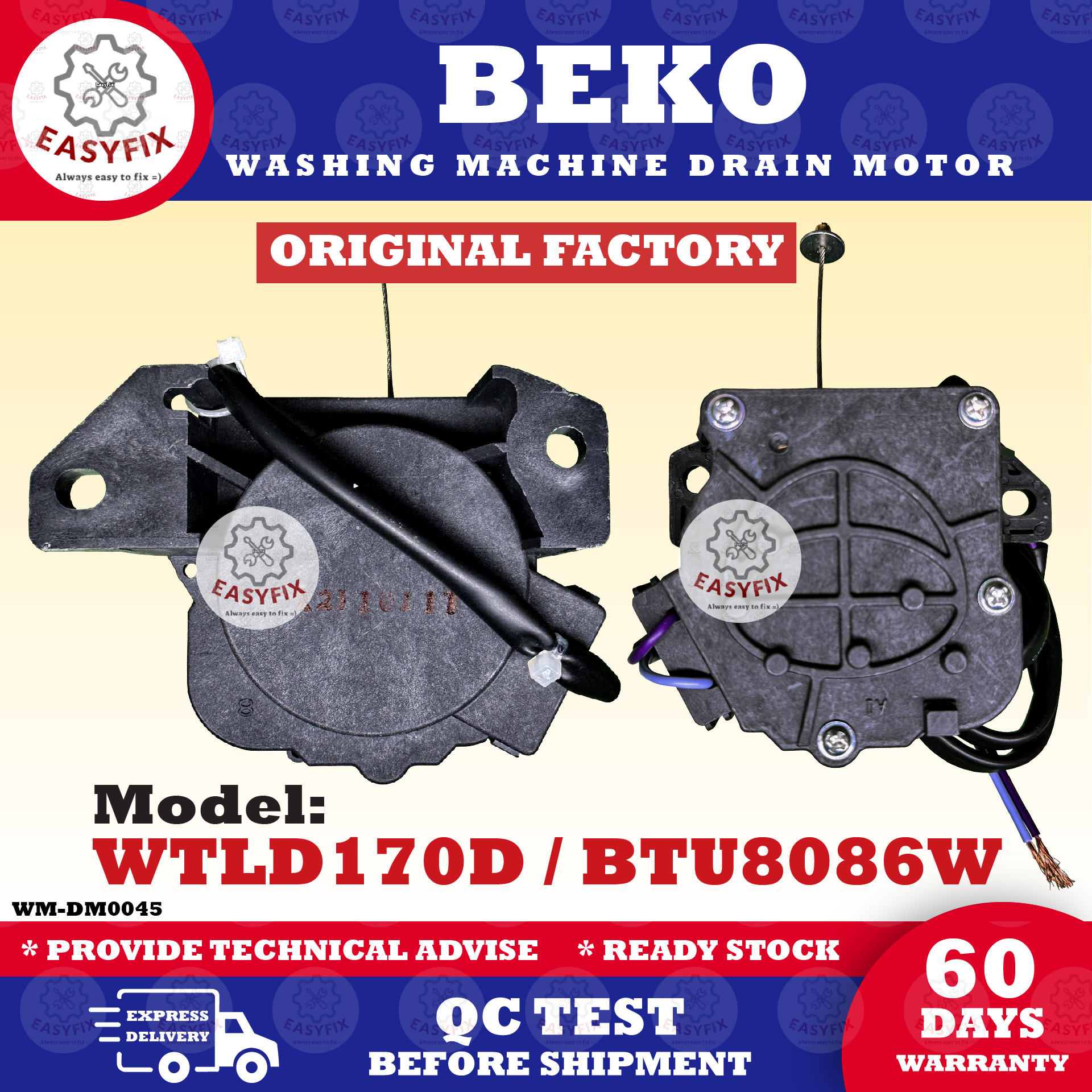 (ORIGINAL FACTORY) WTLD170D / BTU8086W BEKO WASHING MACHINE DRAIN MOTOR (MOTOR BUANG AIR) WTLD ...