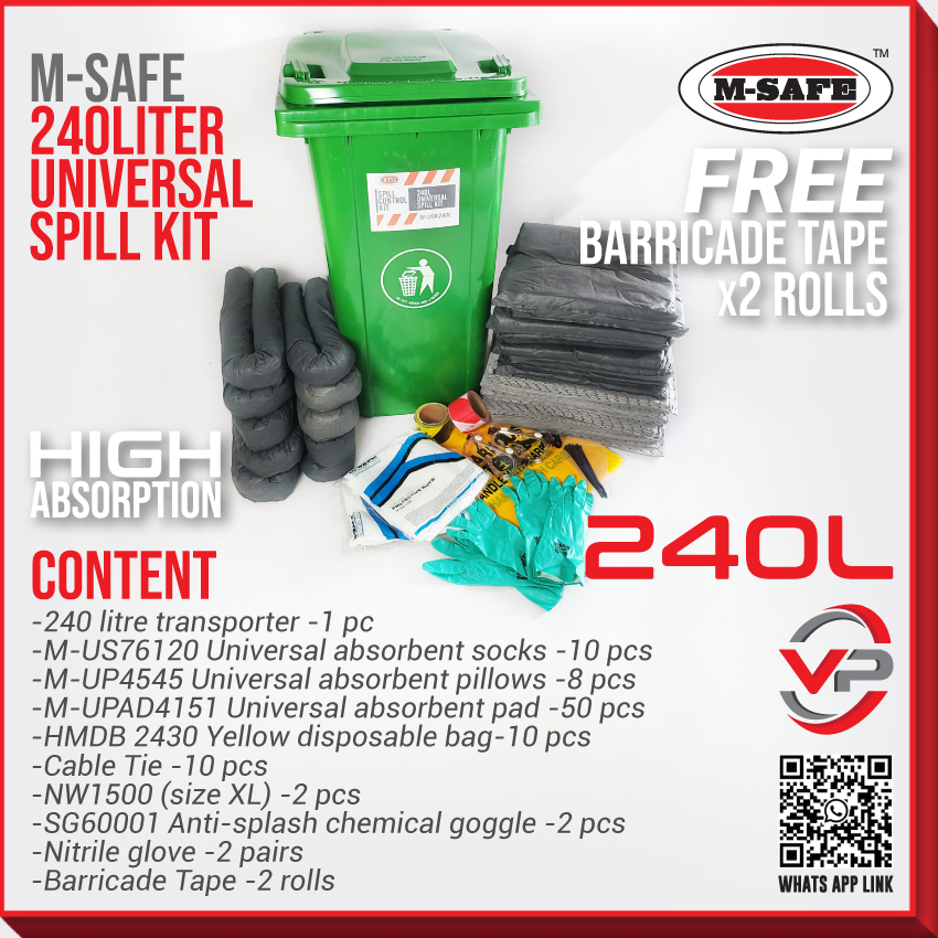 M-SAFE 240LITER UNIVERSAL SPILL KIT SET MODEL M-USK240L PORTABLE KIT ...