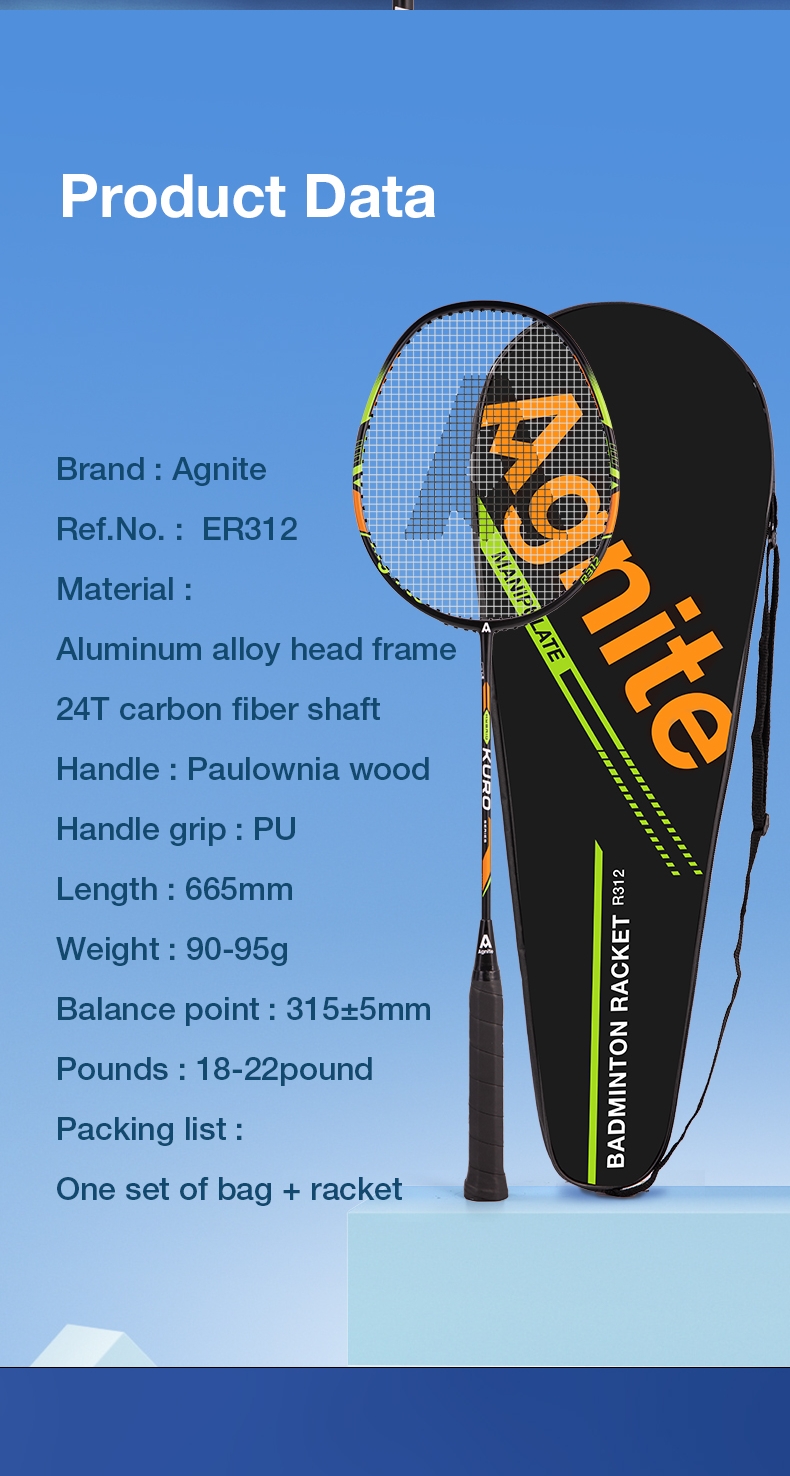 Agnite Raket bulu tangkis Badminton Racket Carbon Aluminum 2U Single | Lightweight Durable ...