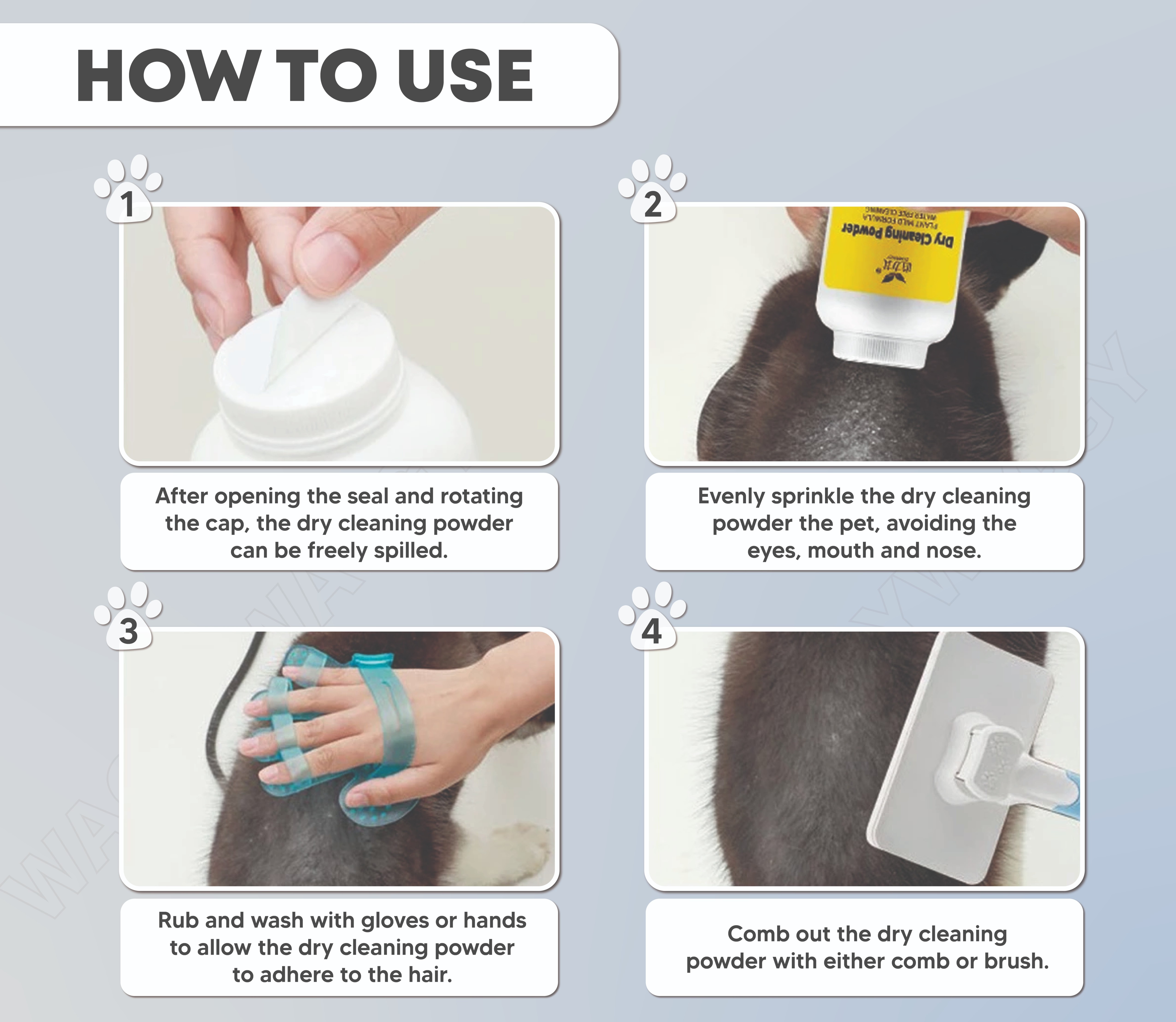 WaggyWaggy Dry Cleaning Powder Cat Dog Deodorizing Bath Grooming Cleansing Shower Shampoo Kucing ...