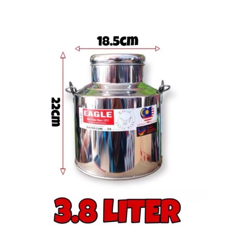 EAGLE Brand MALAYSIA PRODUCT 18.8 STAINLESS STEEL WATER CAN 3.8LTR & 4.8LTR_BEKAS AIR MINUMAN ...