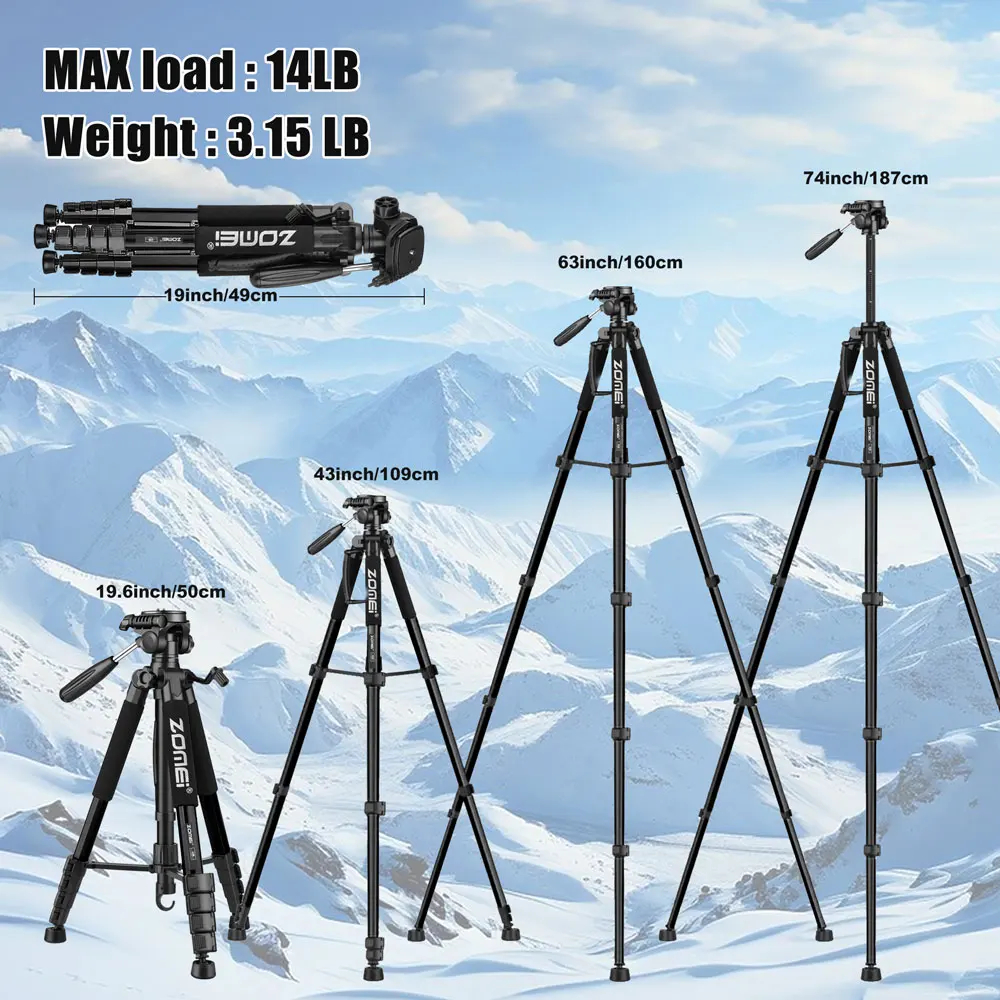 【KungFu】ZOMEI Q188 187CM Professional Tripod Light-Weight Metal Alloy ...
