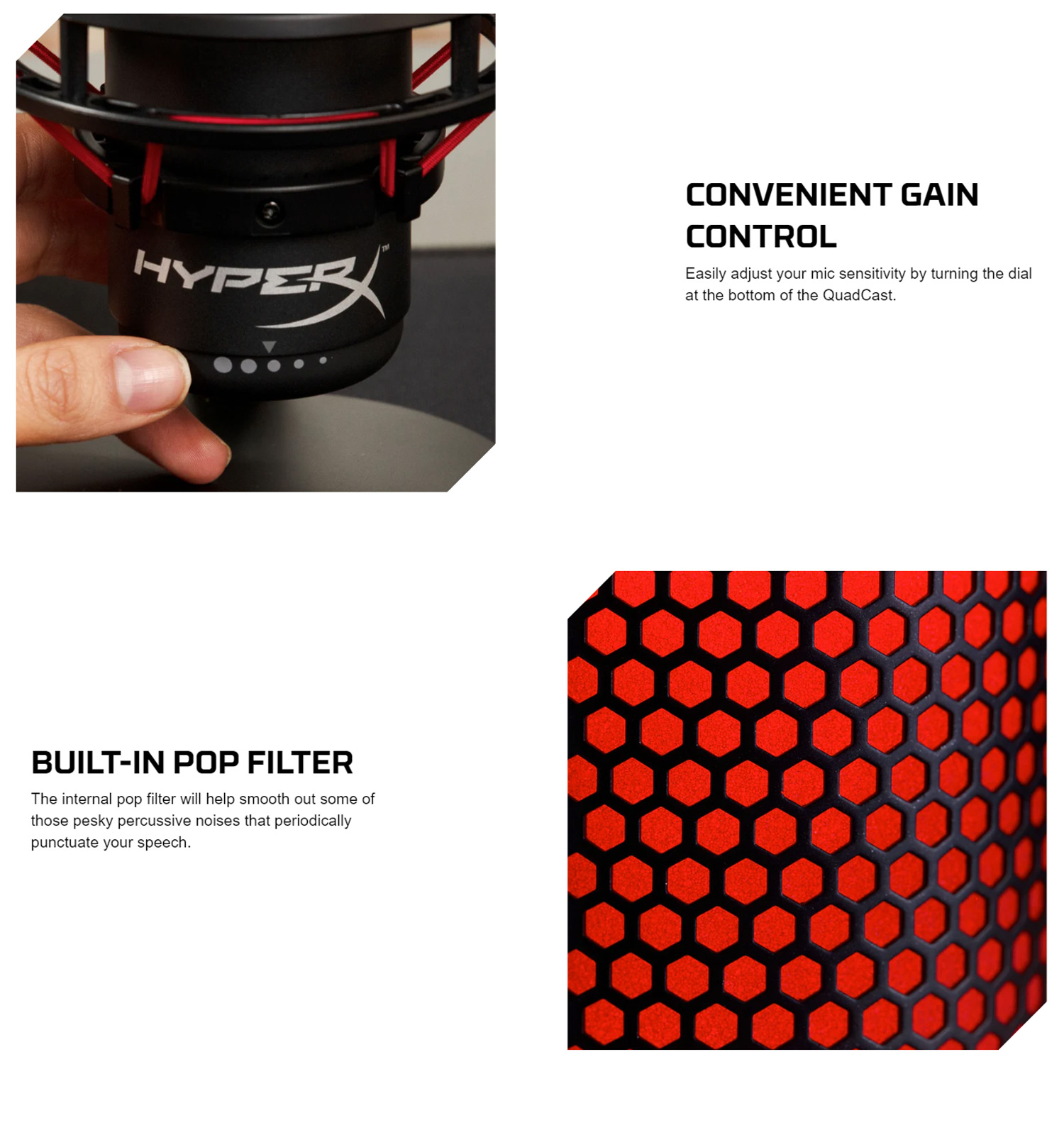 HyperX QuadCast Condender USB Microphone with Built-In Shock Mount, Tap ...