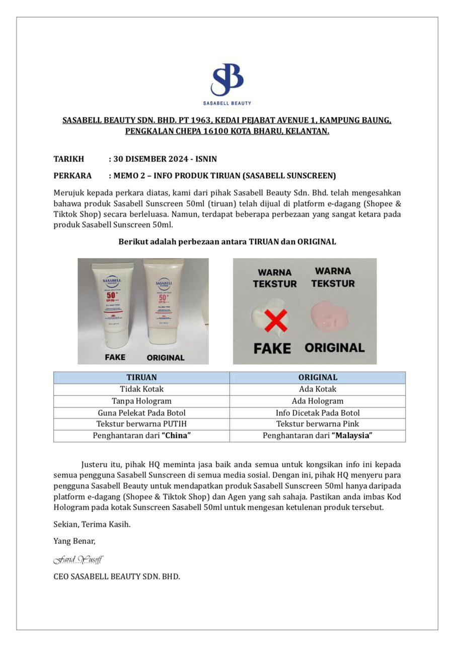 ORIGINAL | SASABELL SUNSCREEN 50+++ SERUM GLOSKIN FACE OIL | Shopee ...