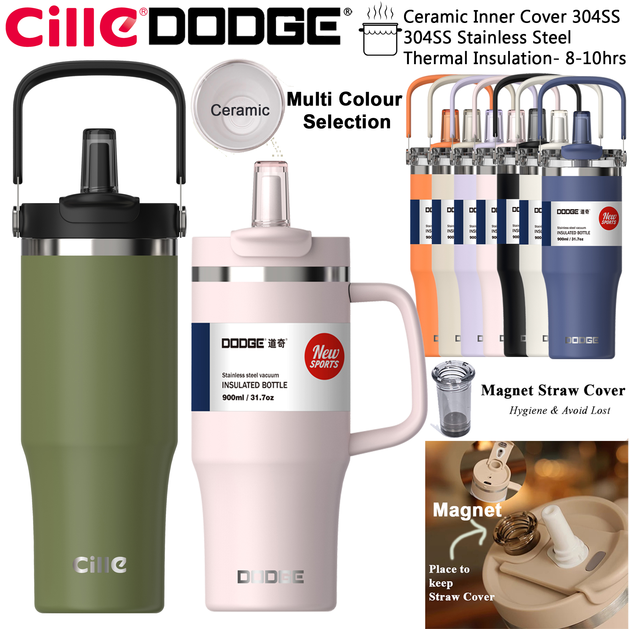 Cille Dodge 750ml/900ml/1.2L Army Handheld Car Holder Ceramic Liner ...