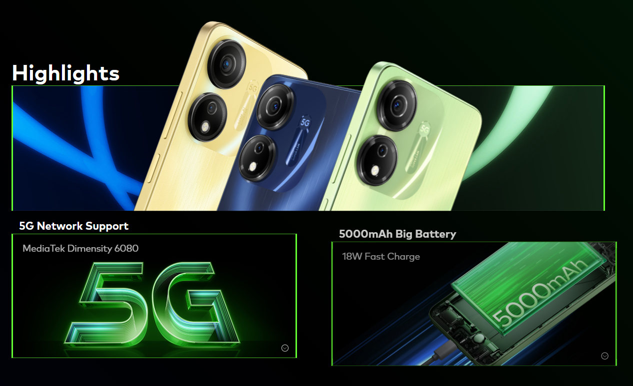 ITEL P55 5G (6GB+128GB ) 50MP Dual Clear Camera | Revolutionary Speed ...