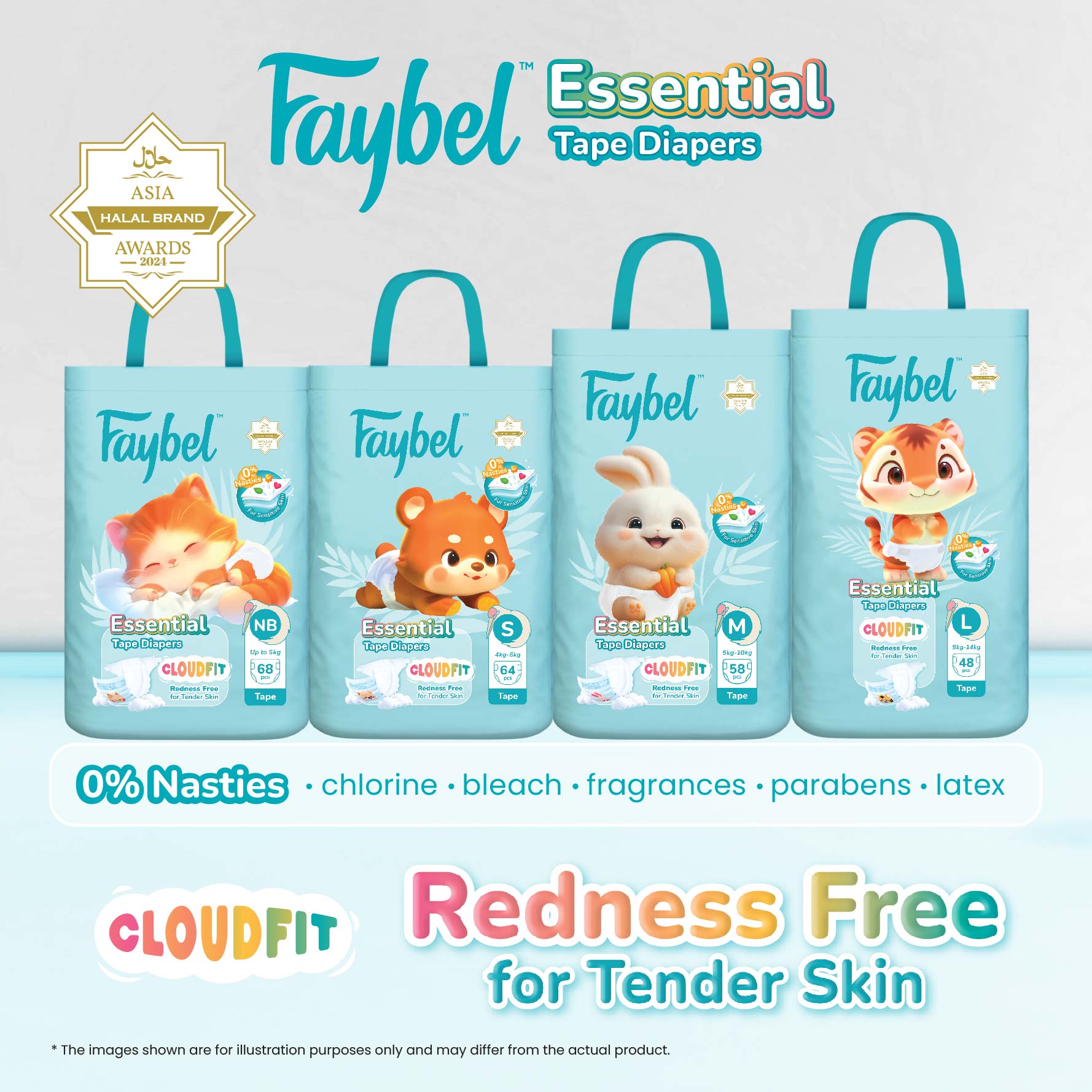 [BUNDLE OF 3 PACKS] FAYBEL Baby Essential Disposable Baby Diaper - TAPE ...
