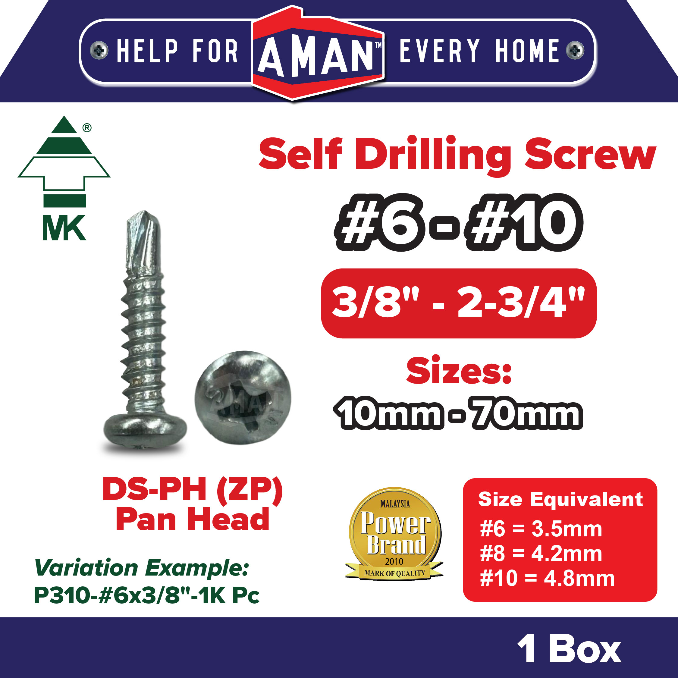 MK Self Drilling Screw Skru Mata Drill Besi Pan Flat Head DS-PH DS-FH ...