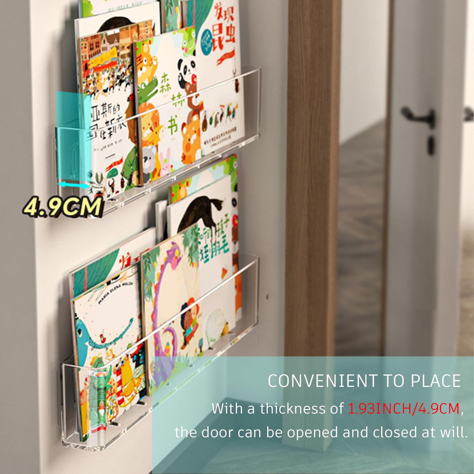 Kids Book Shelf, Hole Free Wall Mount Book Shelf Acrylic Picture Book ...