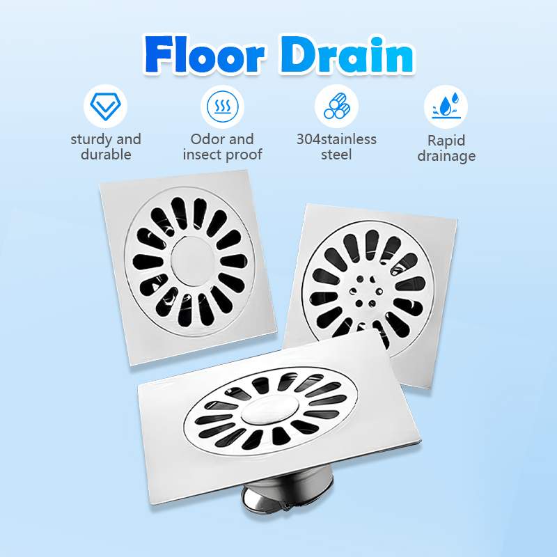 10cm x 10cm 304 Stainless Steel Floor Drain Deodorant Bathroom Washing ...