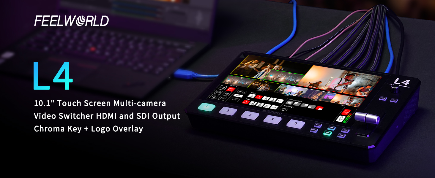 FEELWORLD L4 Multi-camera Video Mixer Switcher 10.1"Touch Screen USB3.0 ...