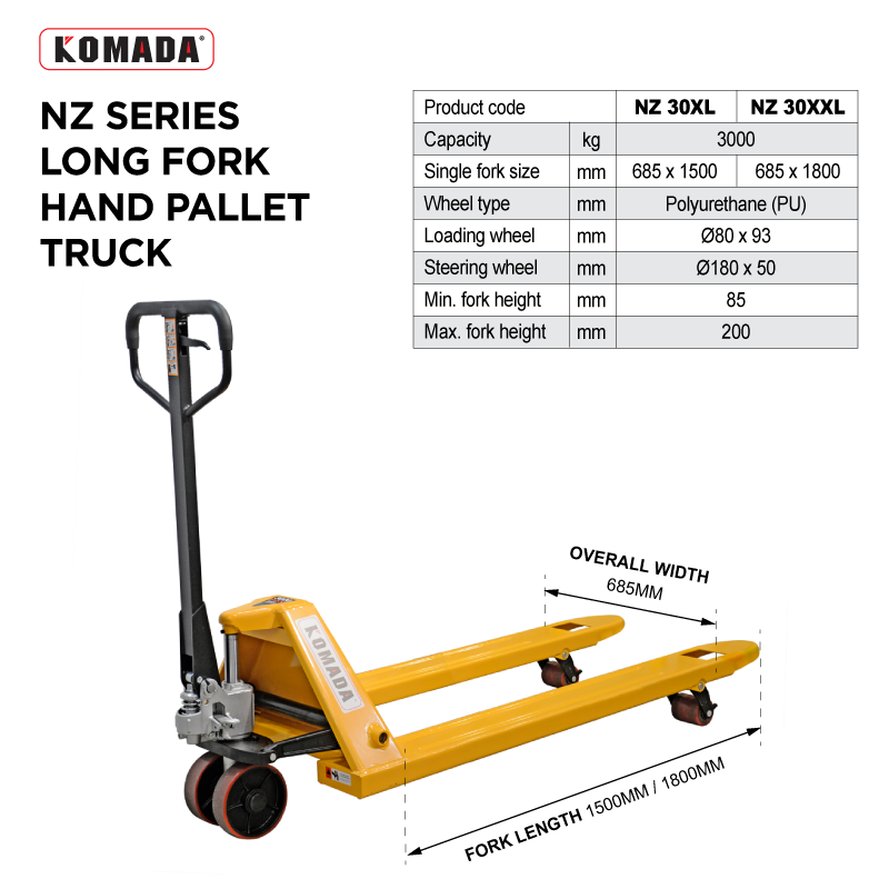TTF RACK™ NZ Series Jek Tangan Long Fork Hand Pallet Truck |3000KG ...