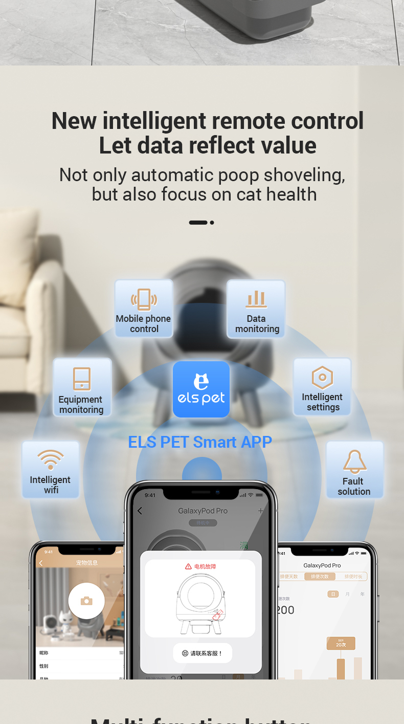 els pet Smart Cat Litter Box Automatic remote APP control 50L large ...
