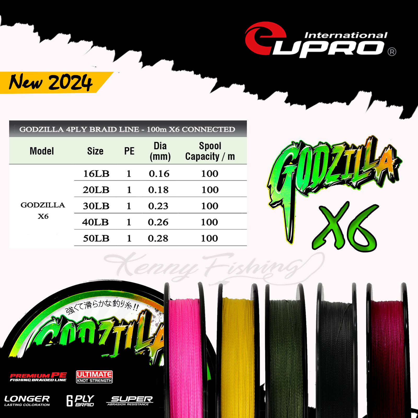 2024 New EUPRO GODZILLA X6 100M 100% Braided Line Braid Fishing ...