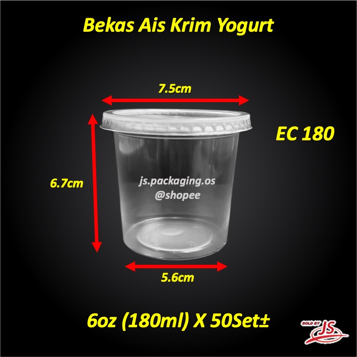 EC180 6oz Bekas Ais Krim Yogurt dan penutup Bekas Bulat PP Plastik Round Container with lids ...