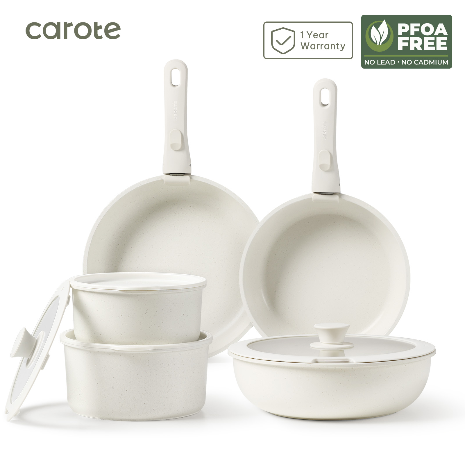 CAROTE 5 & 11 PCS Cookware Set With Detachable Handles For Easy Storage ...