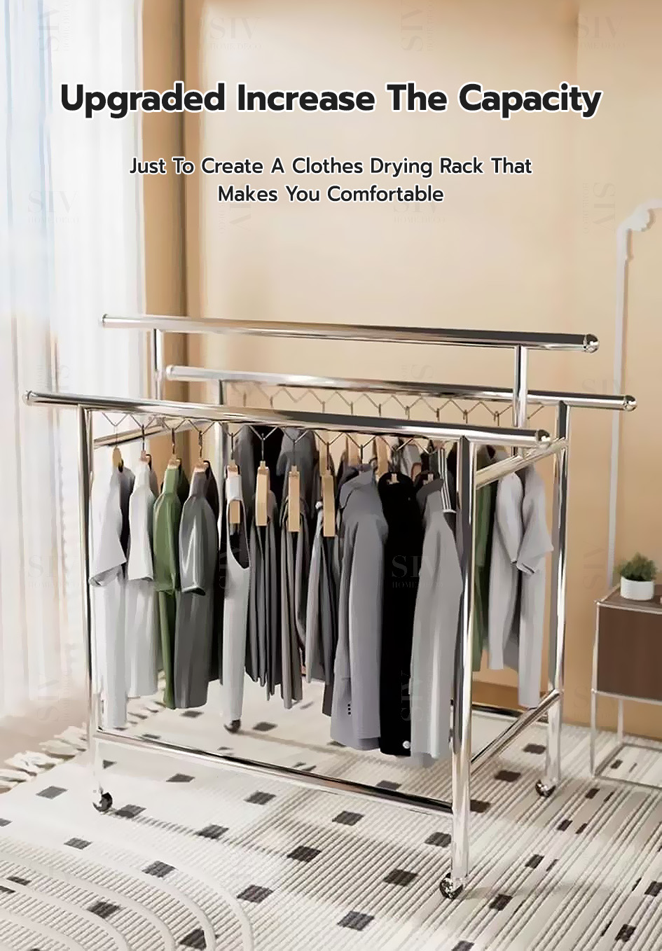 SIV Thickened Stainless Steel Clothes Drying Rack – Adjustable Triple ...