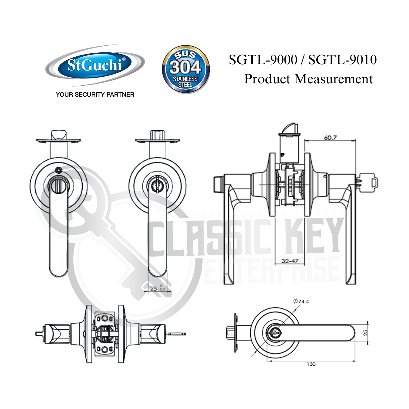 St Guchi Tubular Lever Handle Door Lock SGTL-9000 / SGTL-9010 (Entrance ...