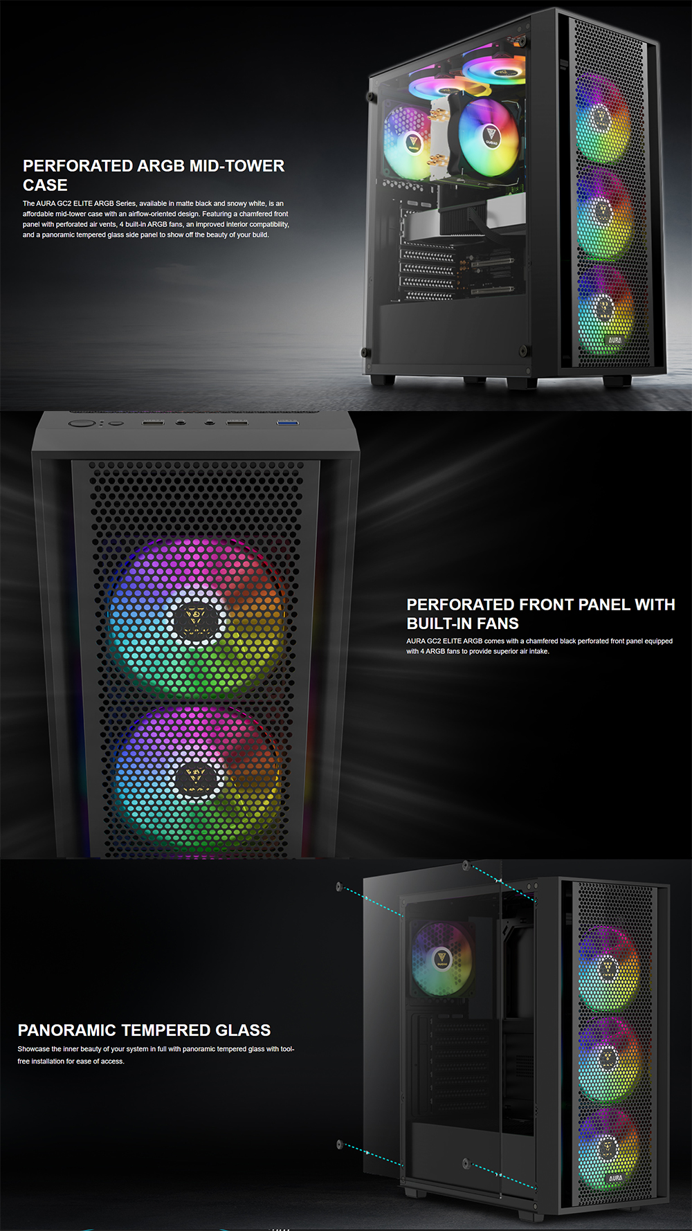 Gamdias AURA GC2 ELITE ARGB Mid-Tower PC Case ATX Mesh Front Panel ...